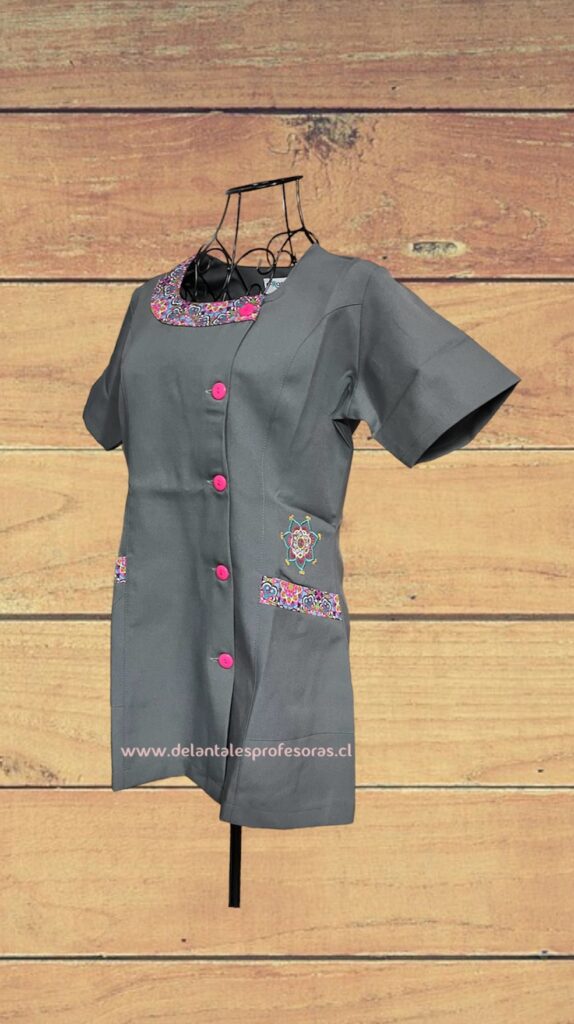 Delantal gris mandala fucsia - Delantales Profesoras | Venta de textiles
