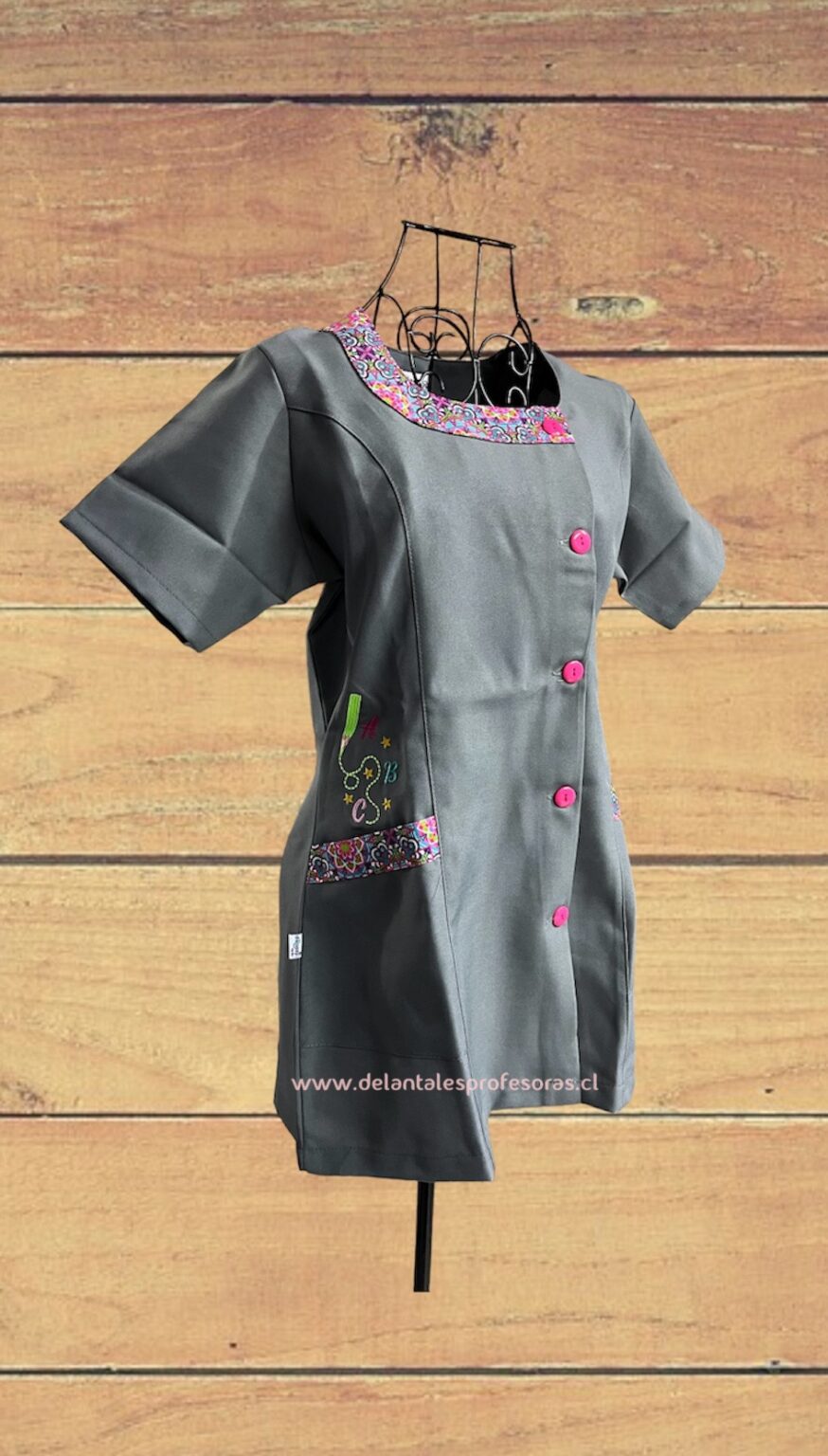 Delantal gris mandala fucsia - Delantales Profesoras | Venta de textiles
